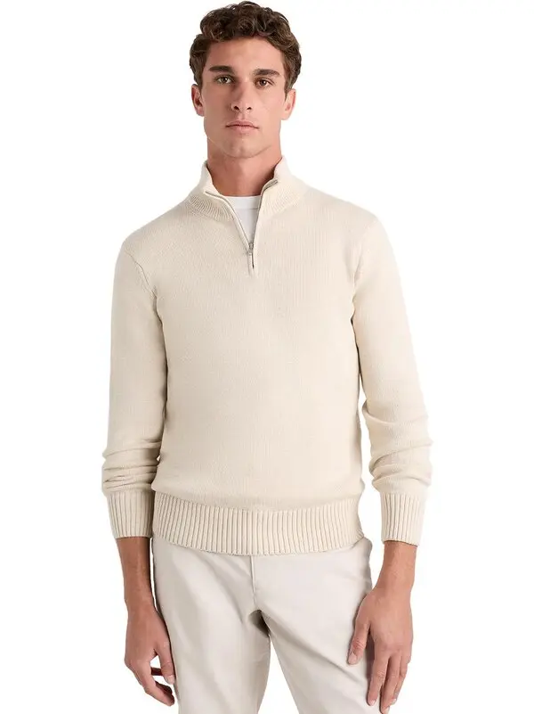 Quince Quarter-zip Organic Cotton Sweater - Speckled Beige