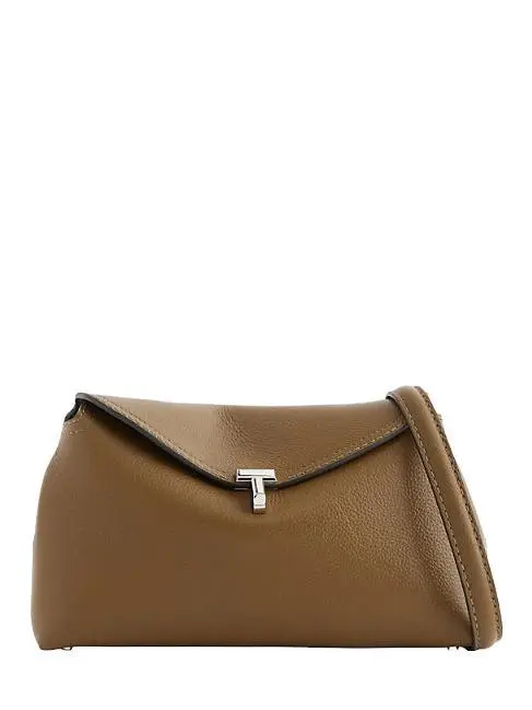 TOTEME T-lock Flap Leather Clutch - Dark Taupe