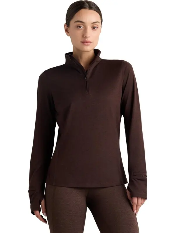 Quince Flowknit Quarter-zip Pullover - Heather Coffee Bean Brown