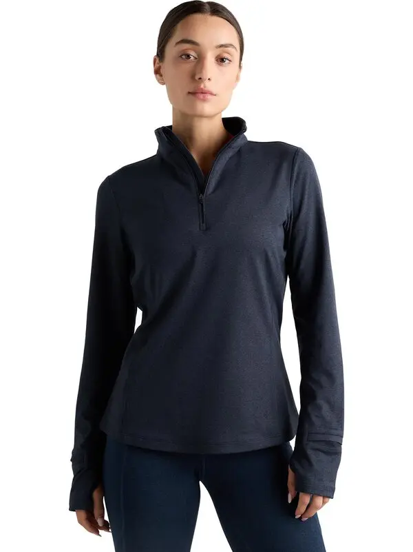 Quince Flowknit Quarter-zip Pullover - Heather Deep Navy
