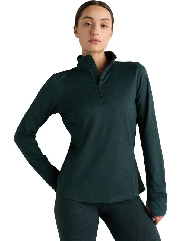 Quince Flowknit Quarter-zip Pullover - Heather Green