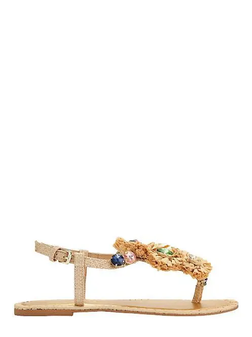 Kurt Geiger Revel Raffia Flat Sandals - Gold Comb