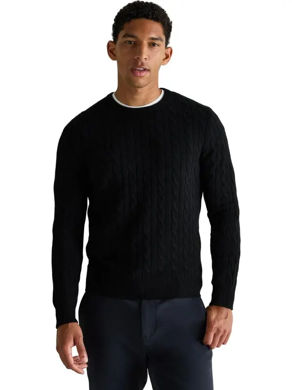 Quince Cashmere Cable Crewneck Sweater - Black