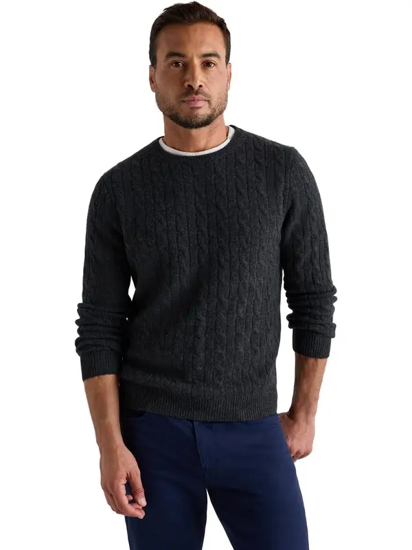 Quince Cashmere Cable Crewneck Sweater - Charcoal