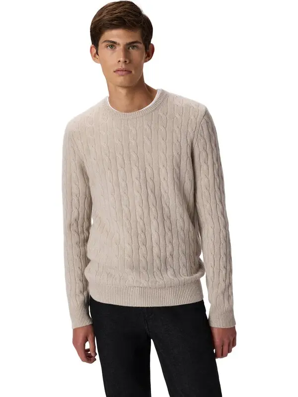 Quince Cashmere Cable Crewneck Sweater - Heather Cloud Beige