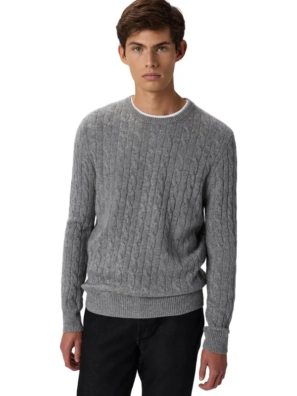 Quince Cashmere Cable Crewneck Sweater - Heather Grey
