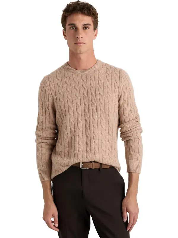 Quince Cashmere Cable Crewneck Sweater - Oatmeal