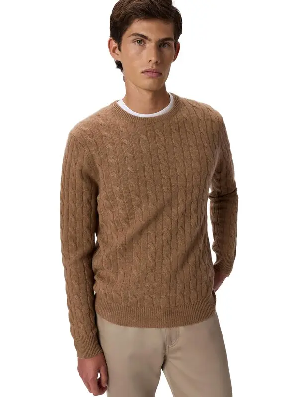 Quince Cashmere Cable Crewneck Sweater - Teak