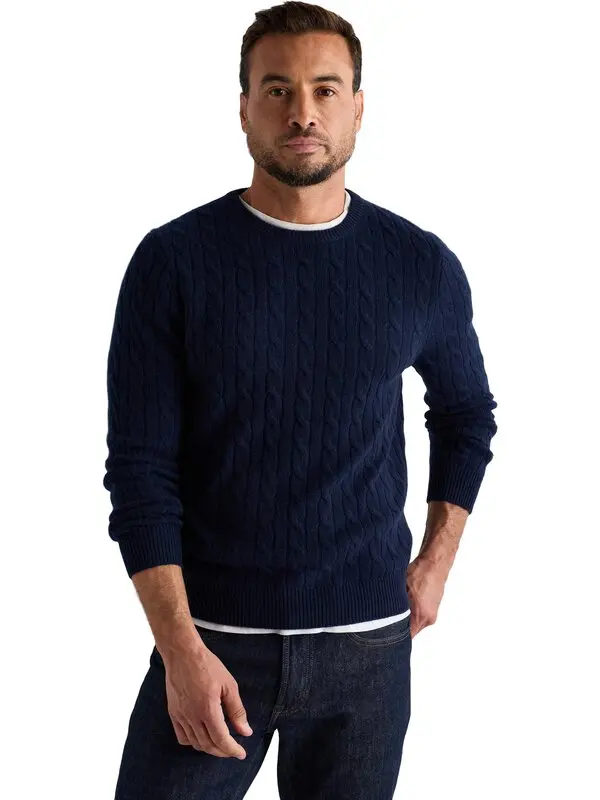 Quince Cashmere Cable Crewneck Sweater - True Navy