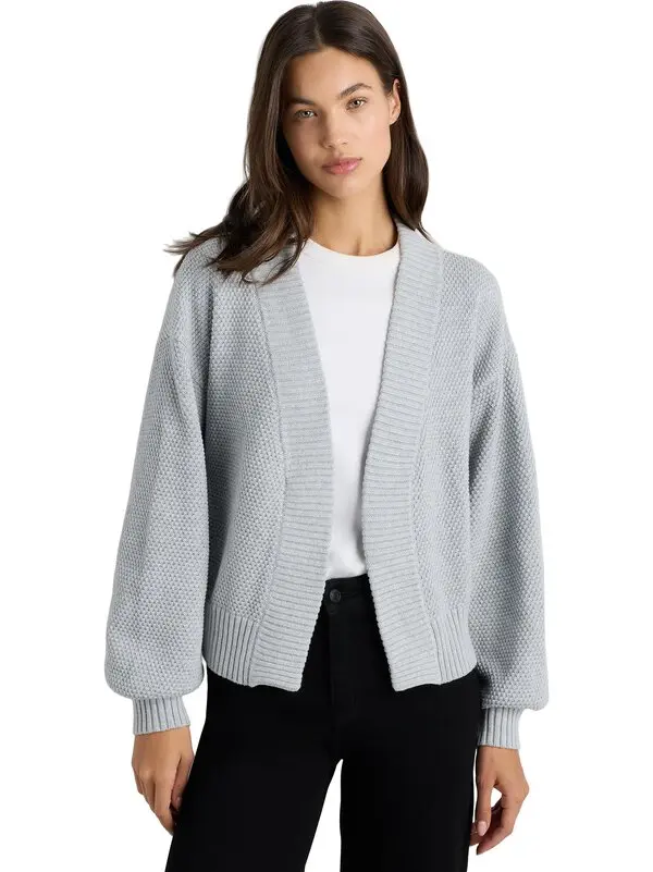 Quince Waffle Stitch Open Cardigan Sweater - Heather Dove Grey