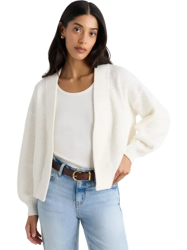 Quince Waffle Stitch Open Cardigan Sweater - Ivory