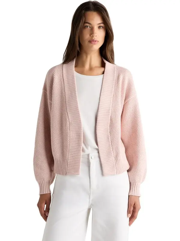 Quince Organic Cotton Waffle Stitch Open Cardigan - Shell Pink