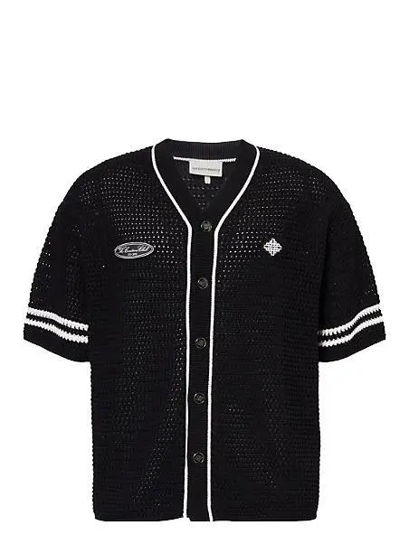 THE COUTURE CLUB Logo-patch Crochet-knit Cotton Baseball Shirt - Black