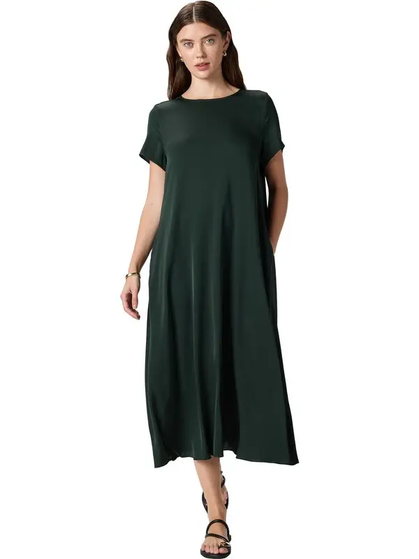 Quince Washable Stretch Silk Voluminous Maxi Dress - Forest Green