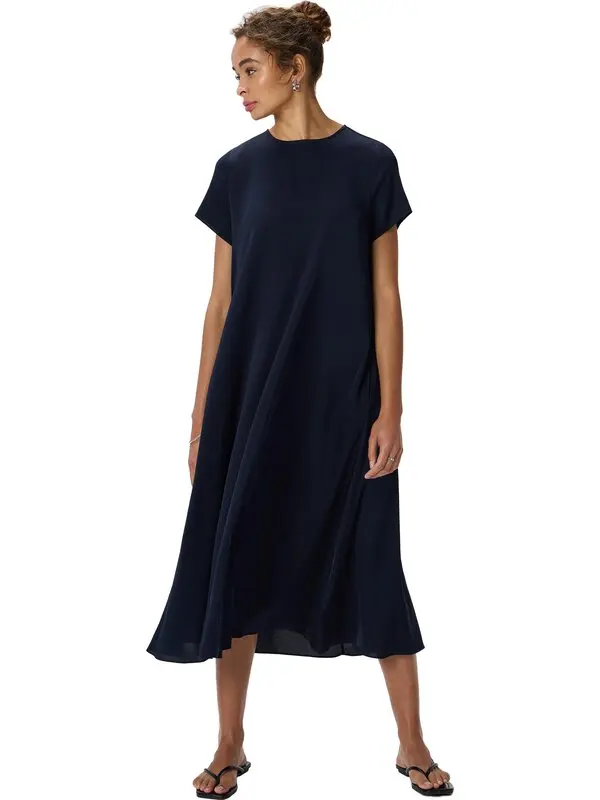 Quince Washable Stretch Silk Voluminous Maxi Dress - Navy