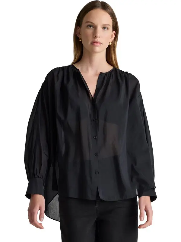 Quince Cotton-silk Voile Blouson Blouse - Black