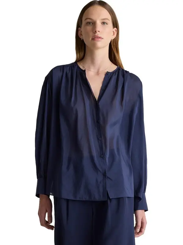 Quince Cotton-silk Voile Blouson Blouse - Dark Navy
