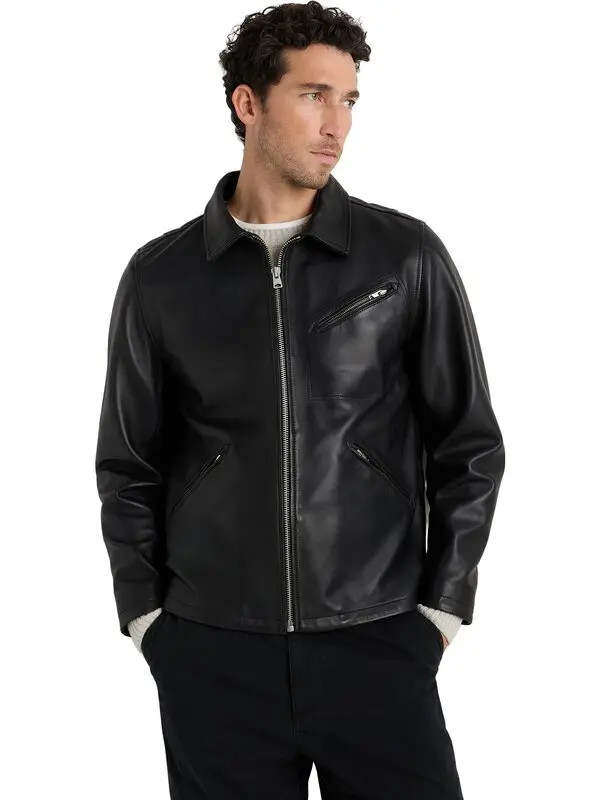Quince Washed Leather Moto Jacket - True Black