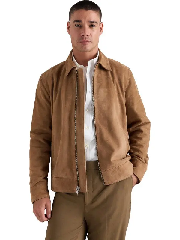 Quince Suede Harrington Jacket - Pecan Brown