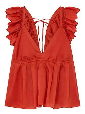 REISS Brook V-neck Ramie-blend Top - Orange
