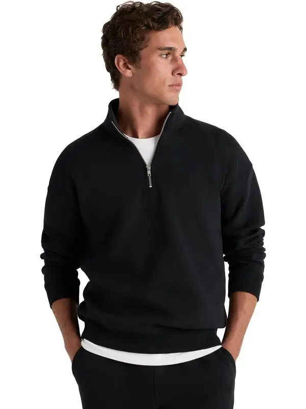 Quince Everyday Fleece Quarter-zip Sweatshirt - Black