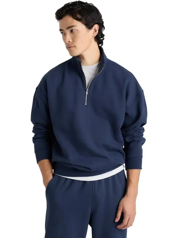 Quince Everyday Fleece Quarter-zip Sweatshirt - Washed Deep Navy