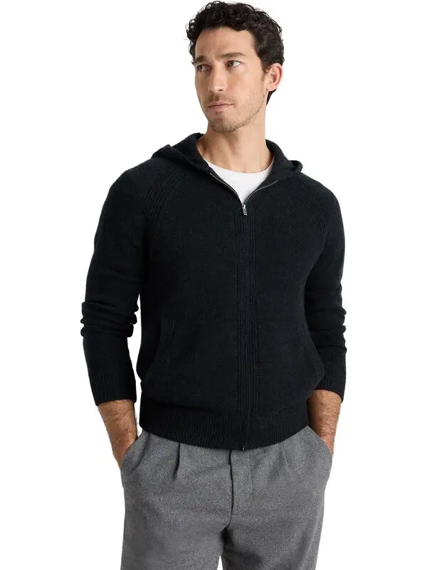 Quince Luxe Baby Cashmere Bomber Hoodie - Heather Caviar