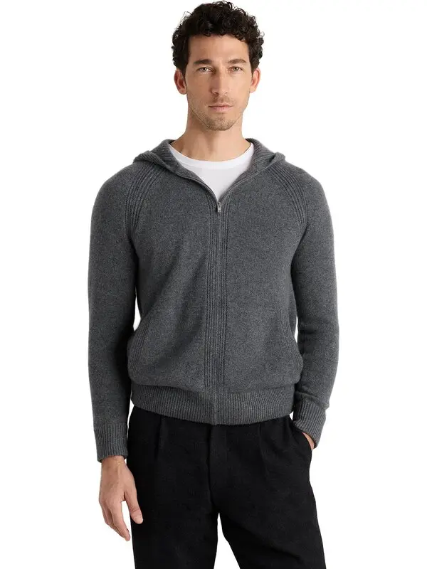 Quince Luxe Baby Cashmere Bomber Hoodie - Heather Pewter