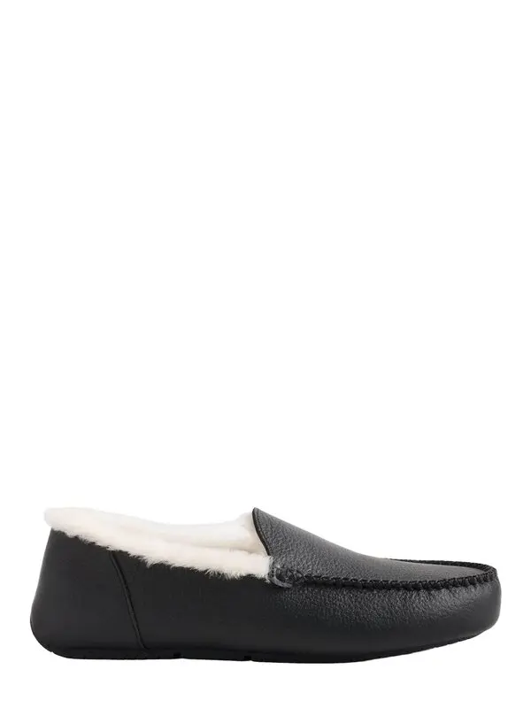 Quince Italian Leather Handstitched Moccasin Slipper - Black