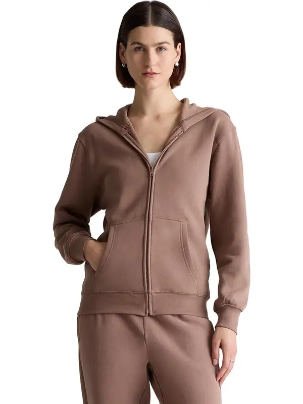 Quince Organic Heavyweight Fleece Full Zip Hoodie - Taupe