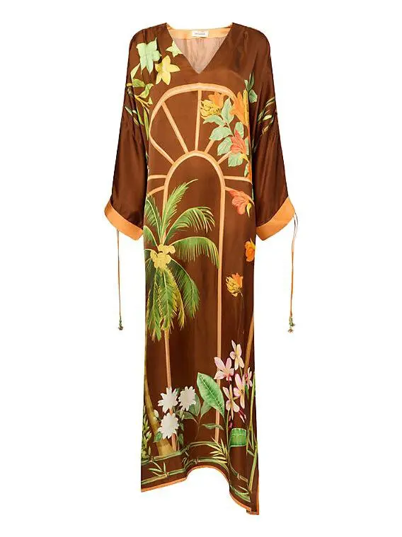 Verandah Drawstring Kaftan Maxi Dress - Chocolate Bamboo Coconut