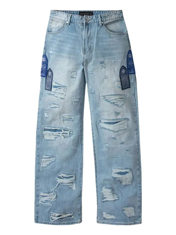 WHO DECIDES WAR BY EV BRAVADO Side Patch Relaxation Denim Jeans - Blue