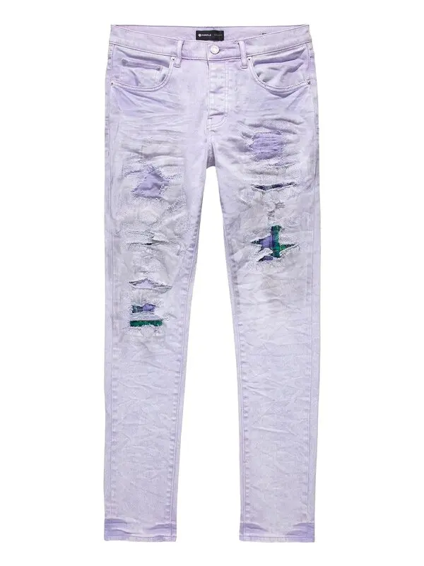 PURPLE BRAND Heavy Repair Skinny Jeans With Plaid Patch - Purple