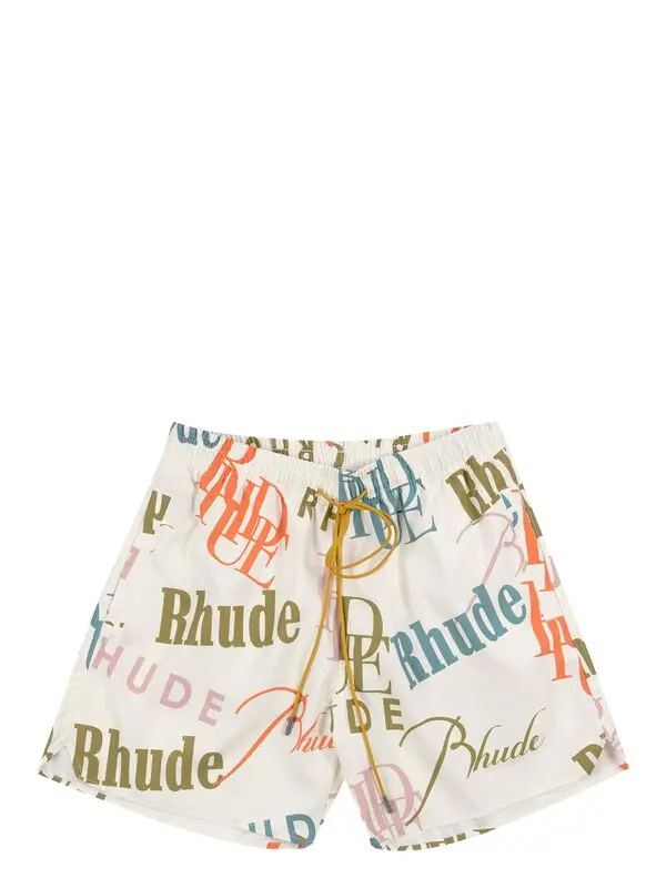 Rhude Mash Up Logo Swim Trunks - Cream