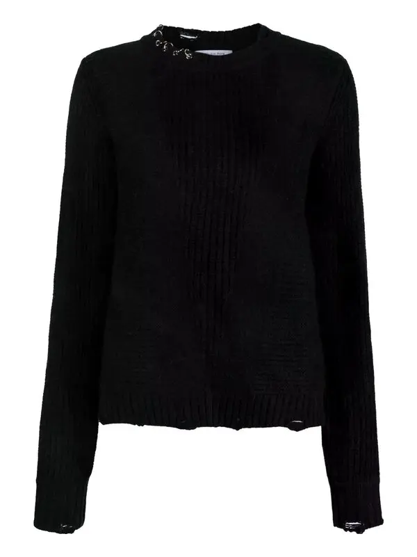 Patrizia Pepe Eyelet-embellished Distressed Jumper - Black