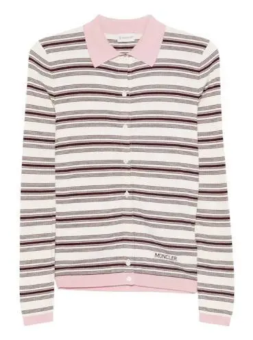 Moncler Longsleeve Striped Polo Shirt - Burgundy Stripe