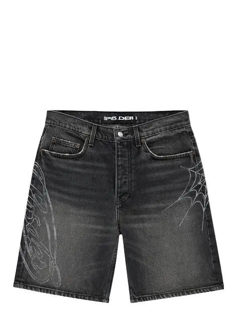 SP5DER Script Web Denim Shorts - Black