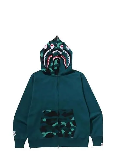 A BATHING APE Camo Shark Full Zip Double Hoodie - Green