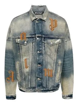 Palm Angels Logo Patch Denim Jacket - Blue/brown