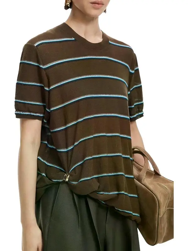 JNBY Striped Knit Top With Buckle Detail - Brown