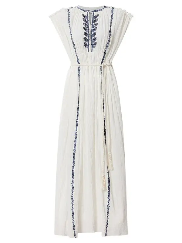 MARANT ETOILE Liviane Embroidered Dress - Ecru/blue