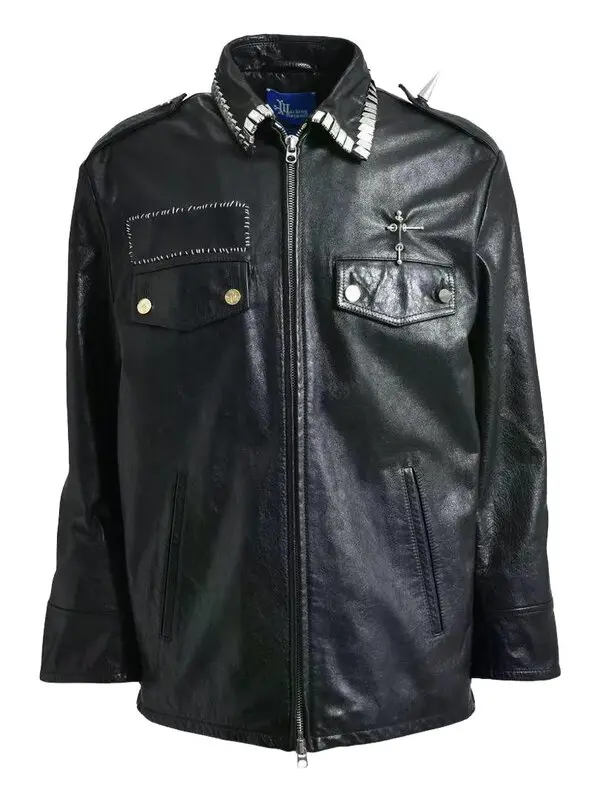 MARKING DISTANCE Zip Leather Jacket - Black