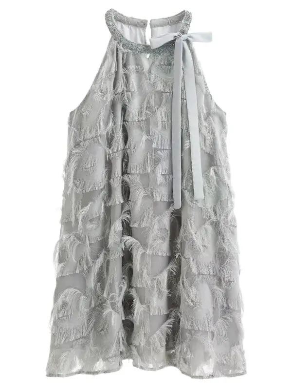 B+AB Fringe-detailed Halter-neck Mini Dress - Grey