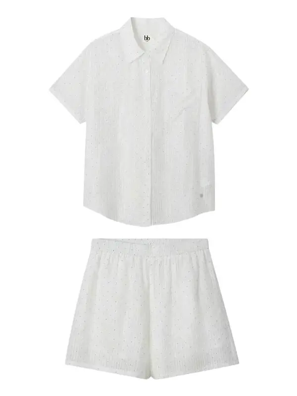 B+AB Striped Shirt And Shorts Set - White