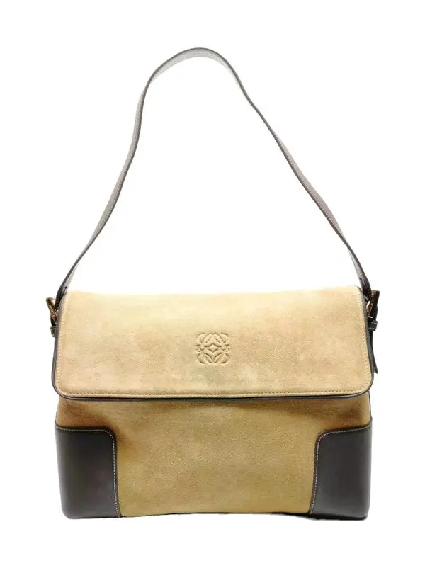 Loewe 1990-2000s Anagram Suede Shoulder Bag - Neutrals