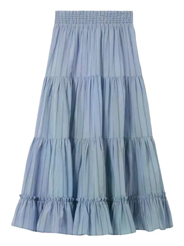 Claudie Pierlot Striped Ruffled-tiers A-line Skirt - Blue