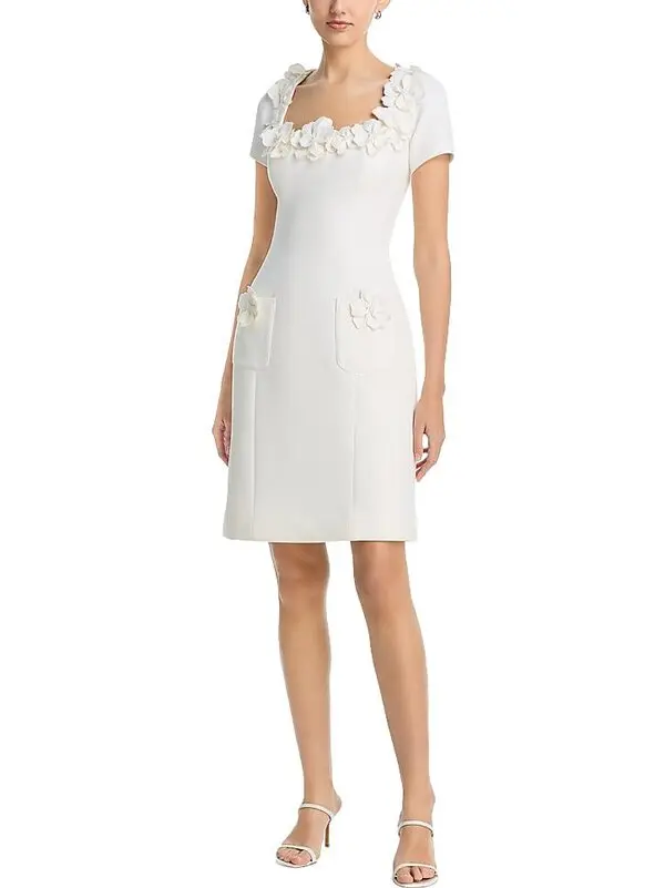 Rickie Freeman For Teri Jon Crepe 3d Flower Dress - White