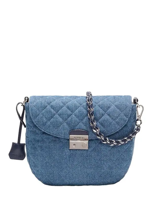 Mz Wallace Crosby Lock Quilted Denim Saddle Bag - True Blue Denim/silver