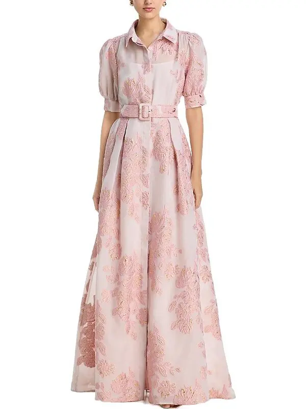 Rickie Freeman For Teri Jon Metallic Jacquard Gown - Blush