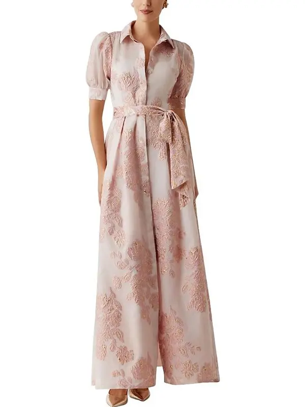 Rickie Freeman For Teri Jon Metallic Jacquard Gown - Blush